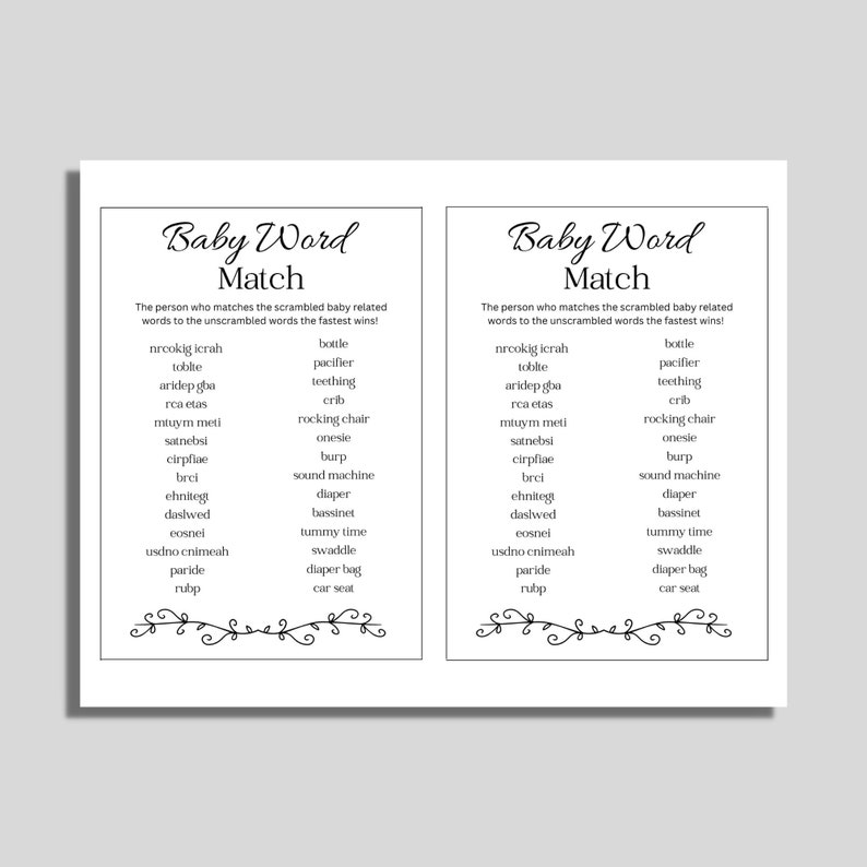 Baby Word Match, Baby Shower Game, Digital Download, Gender Neutral ...