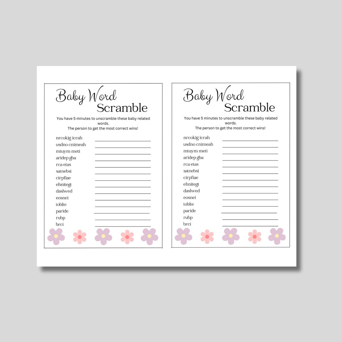 Baby Word Scramble, Baby Shower Game, Digital Download, Printable ...