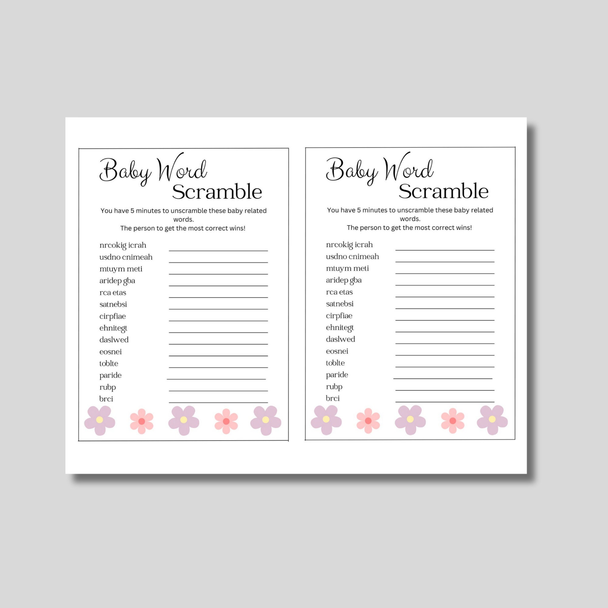 Baby Word Scramble, Baby Shower Game, Digital Download, Printable ...