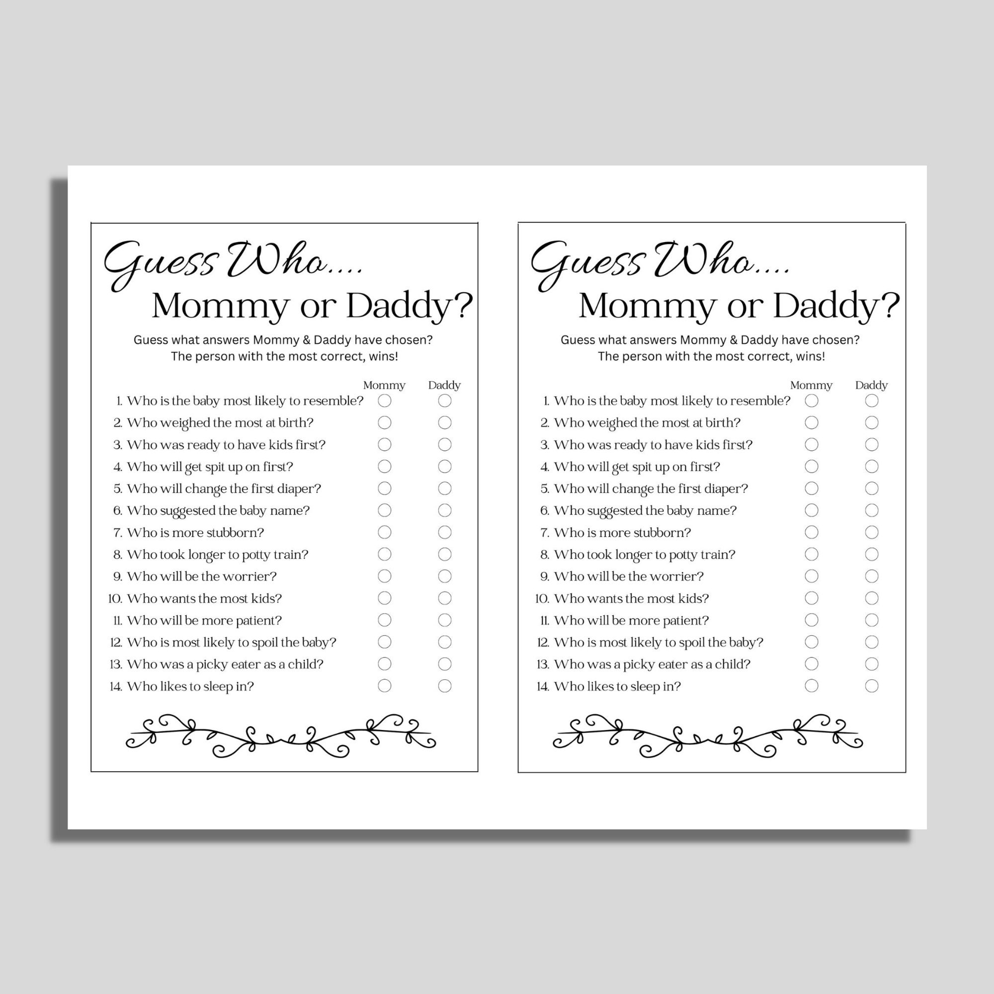 Guess Who Baby Shower Game, Mommy or Daddy, Digital Download, Printable ...