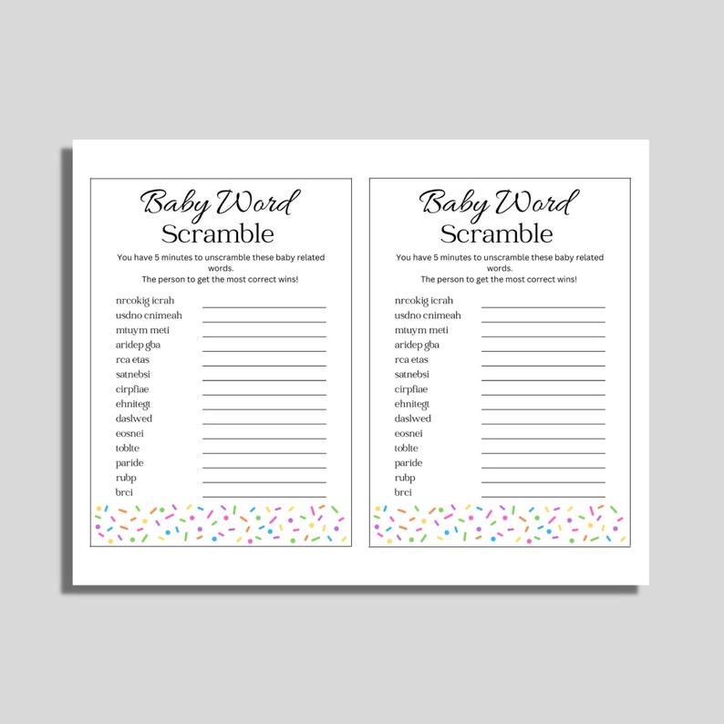 Baby Word Scramble, Sprinkle, Baby Shower Game, Instant Download ...