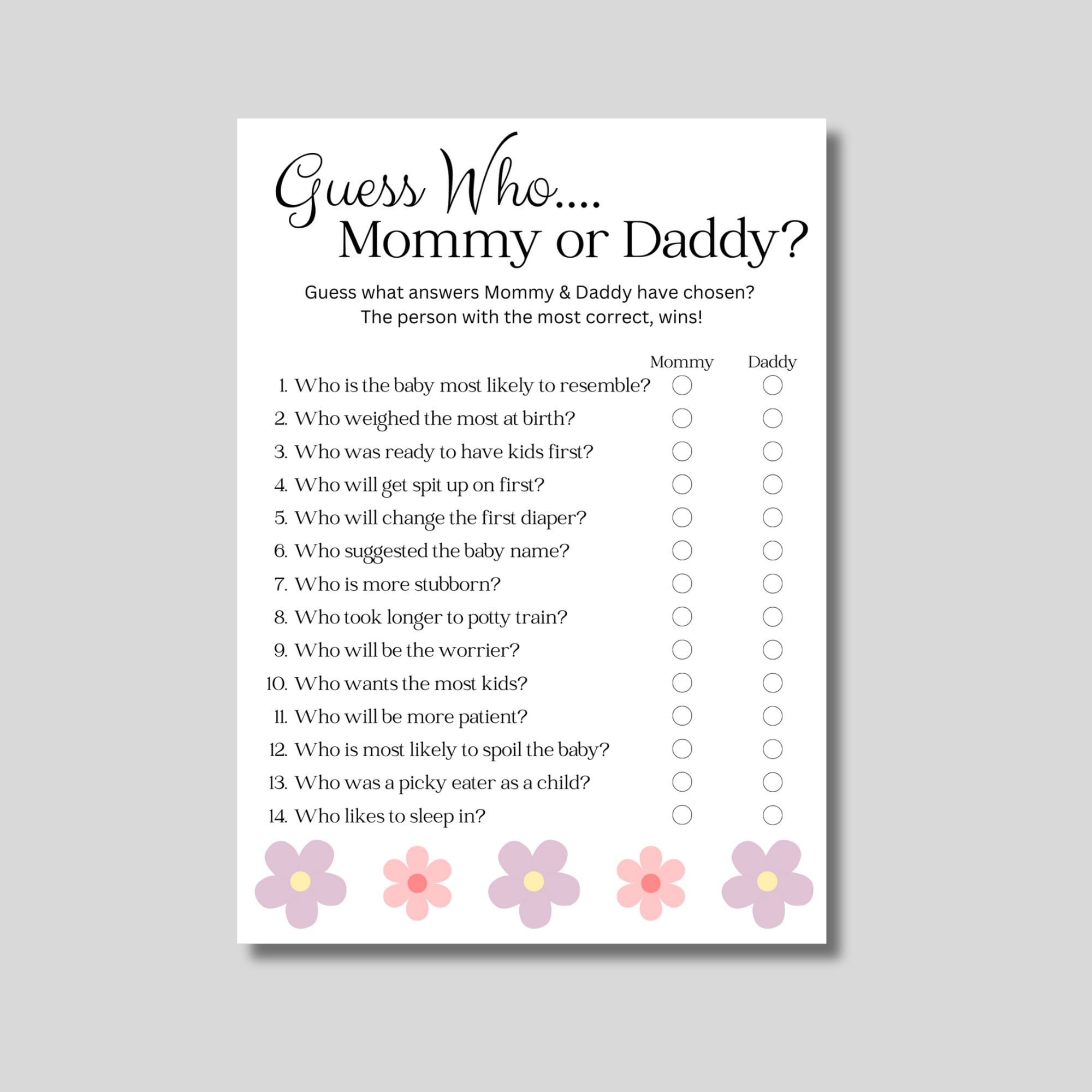 Guess Who Baby Shower Game, Digital Download, Instant Download ...
