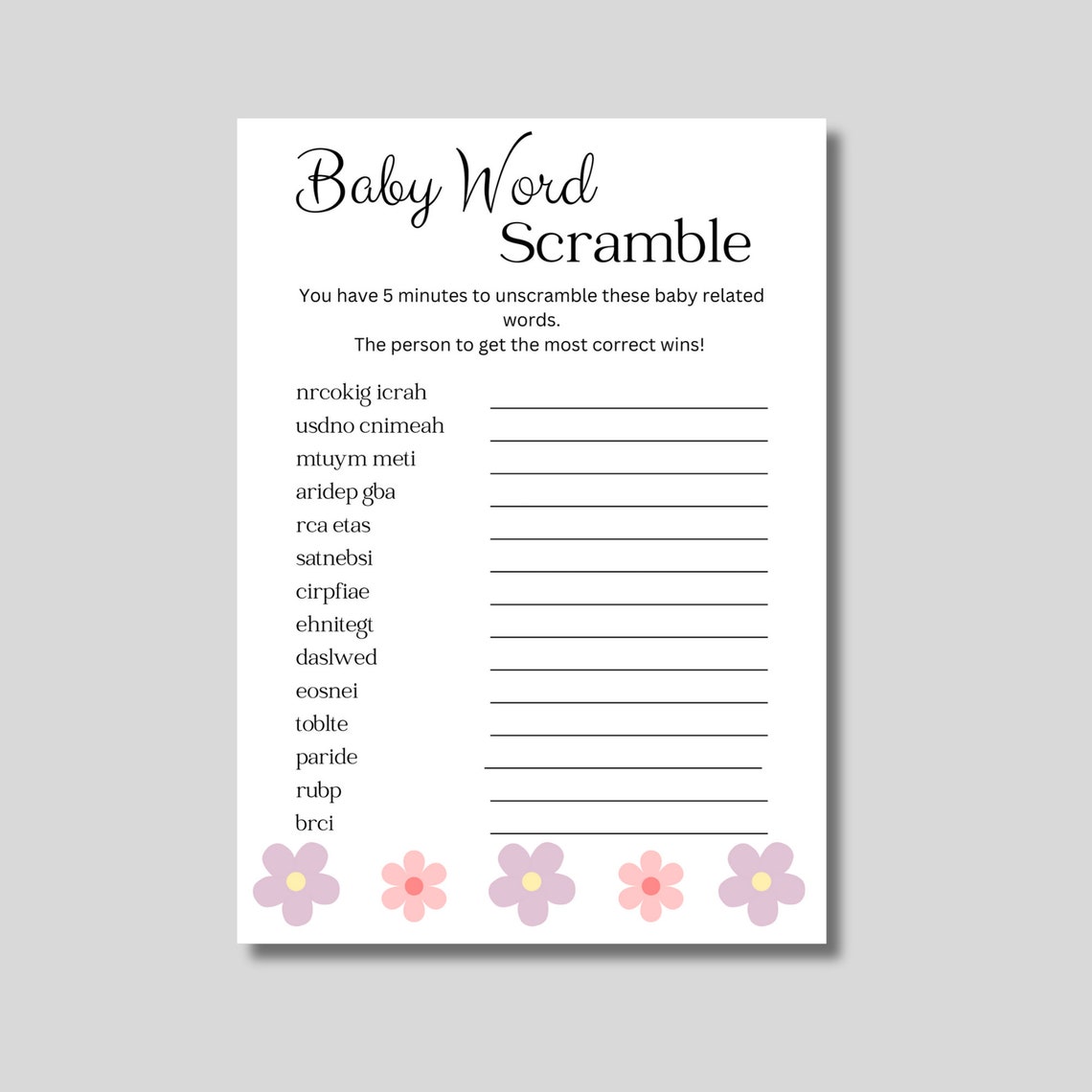 Baby Word Scramble, Baby Shower Game, Digital Download, Printable ...