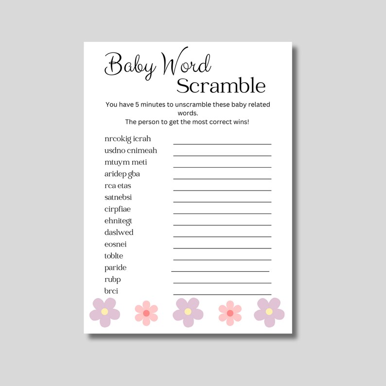 Baby Word Scramble, Baby Shower Game, Digital Download, Printable ...