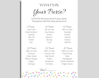 What's in Your Purse, Baby Shower Game, Digital Download, Printable ...
