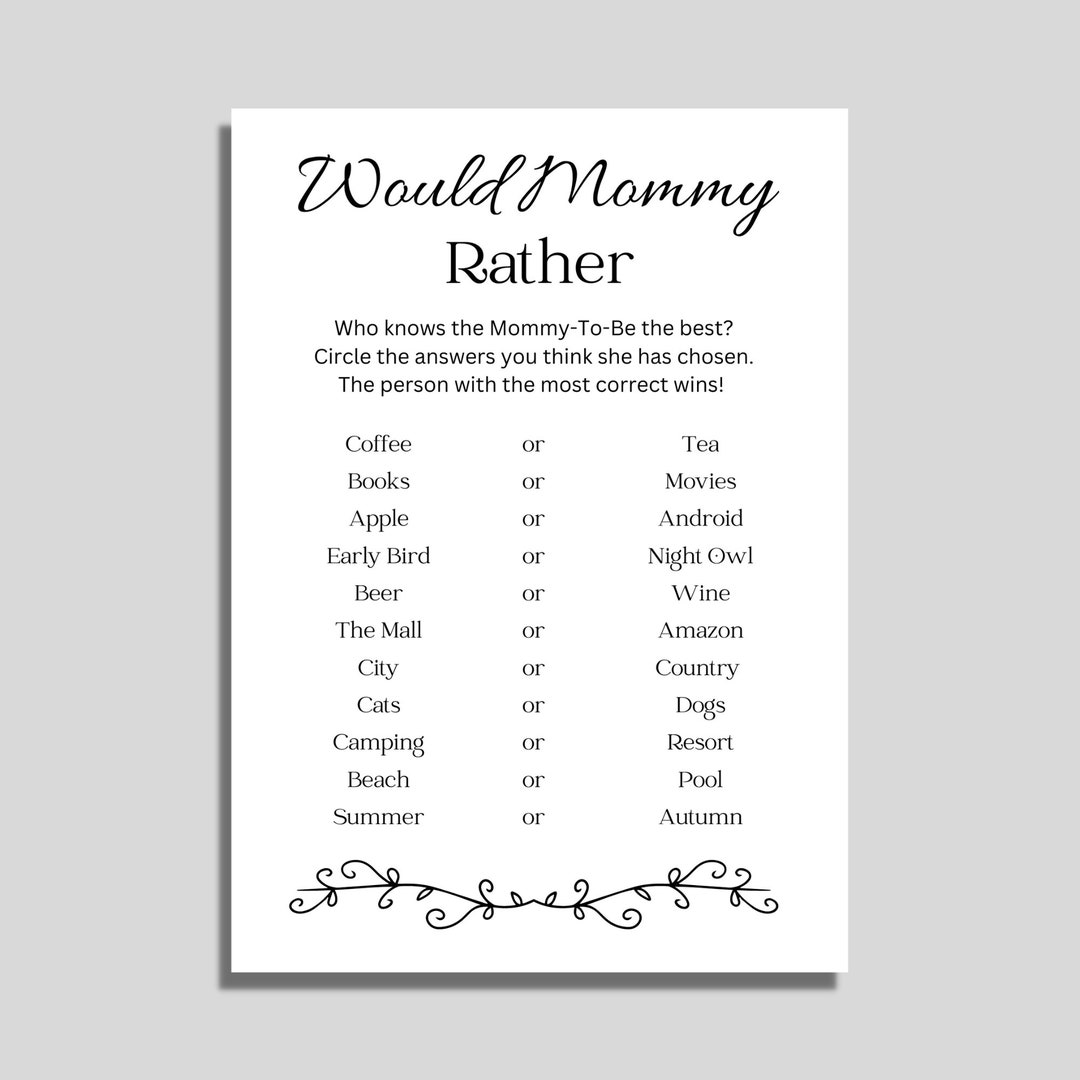 Would Mommy Rather, Baby Shower Game, Digital Download, Printable ...