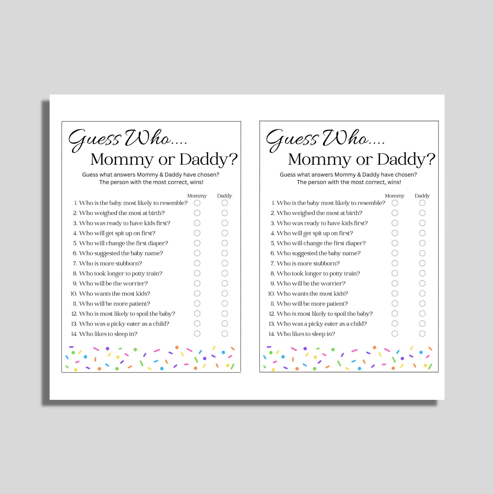 Guess Who Baby Shower Game, Sprinkle, Gender Neutral, Digital Download ...