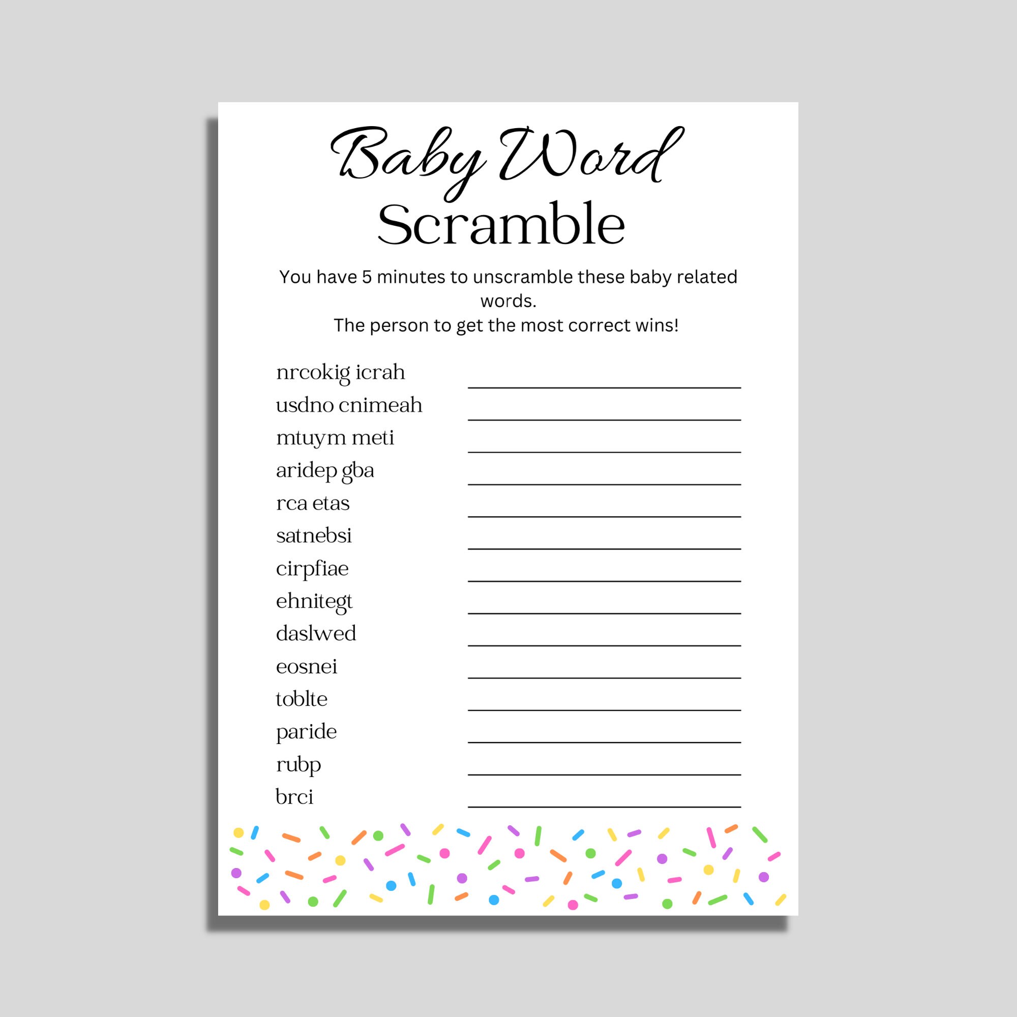 Baby Word Scramble, Sprinkle, Baby Shower Game, Instant Download ...