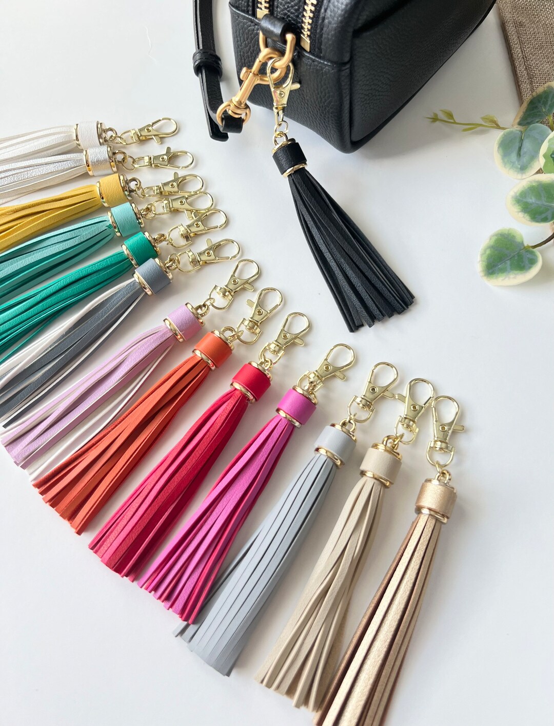 Keychain Tassel, Vegan Leather Purse Charm, Keyring Charm, Colorful ...
