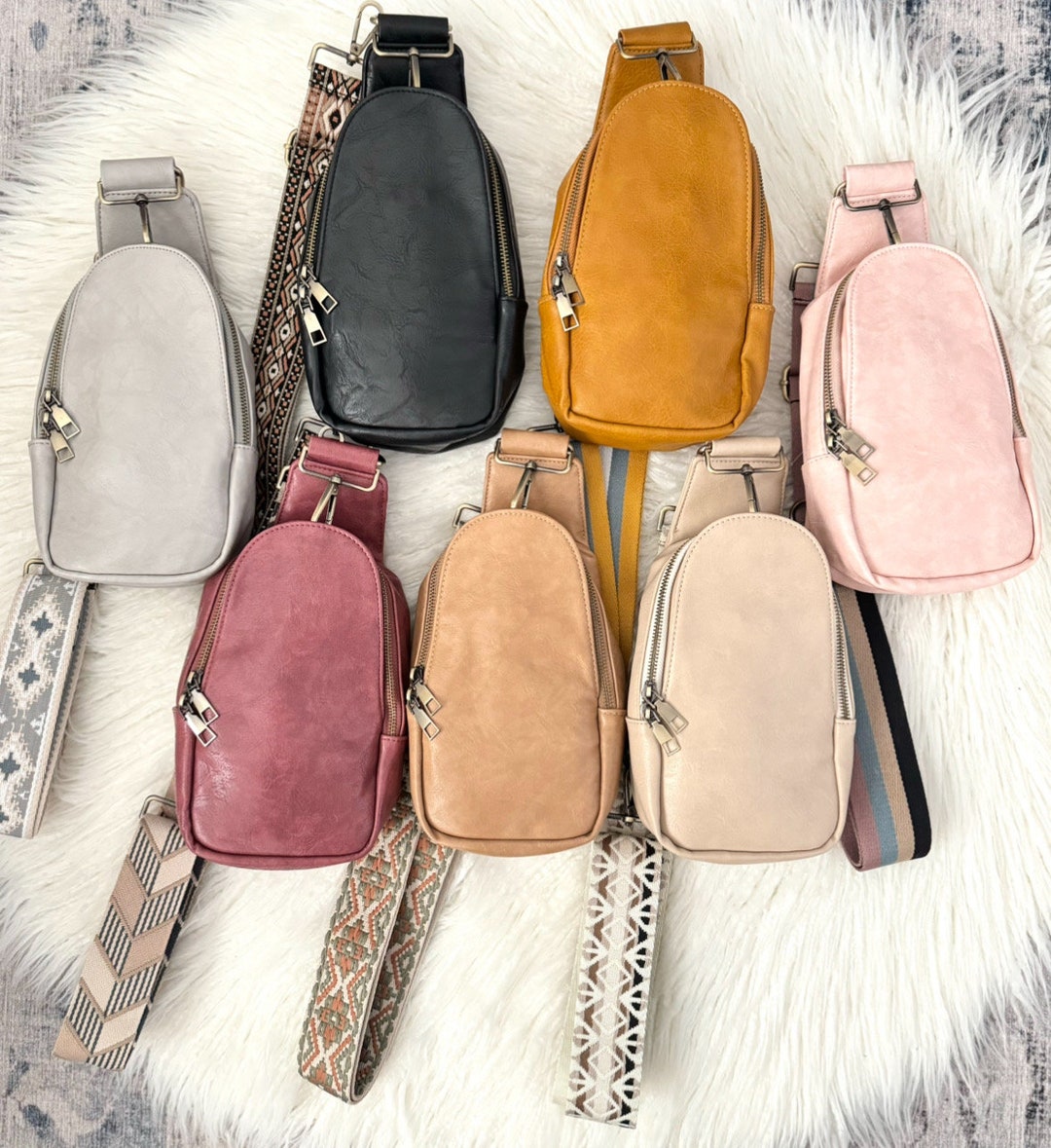 Personalized Sling Bag Choose Your Strap, Vegan Leather Sling Backpack ...