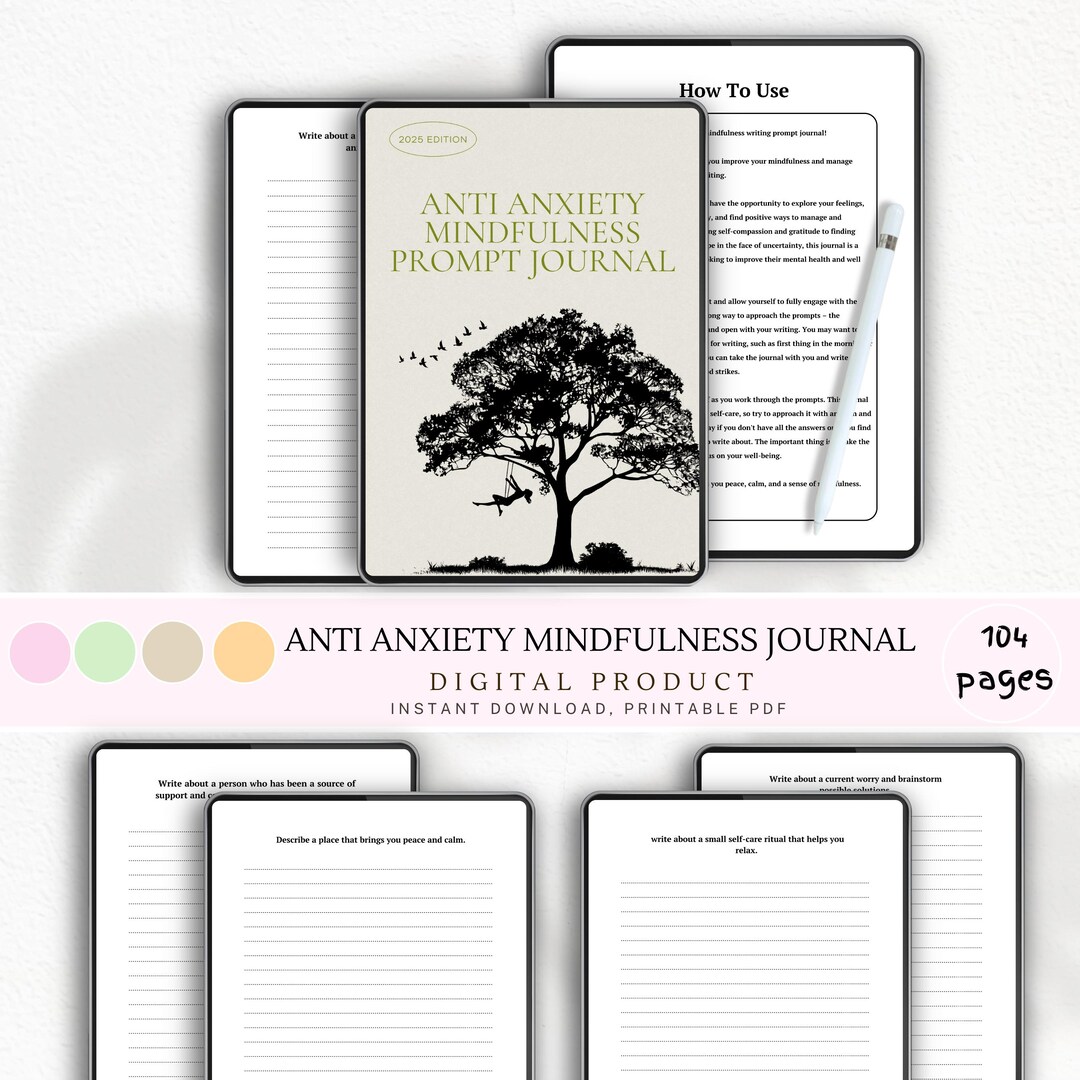 Anti-anxiety Mindfulness Prompt Journal, Printable Self-care Journal ...