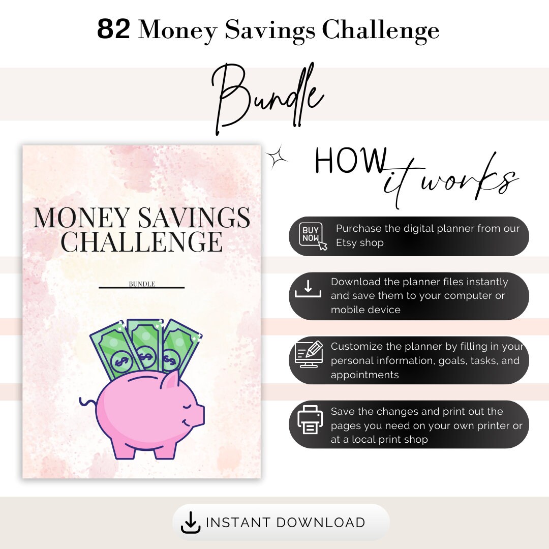 Money Savings Challenge Bundle Tracker, Financial Goal Planner ...