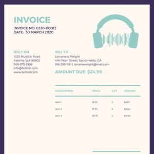 DJ Music Entertainer Service Invoice Template PDF - Etsy