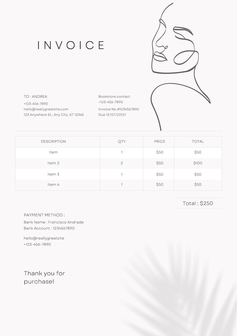 Beauty Salon Service INVOICE Template Printable PDF - Etsy