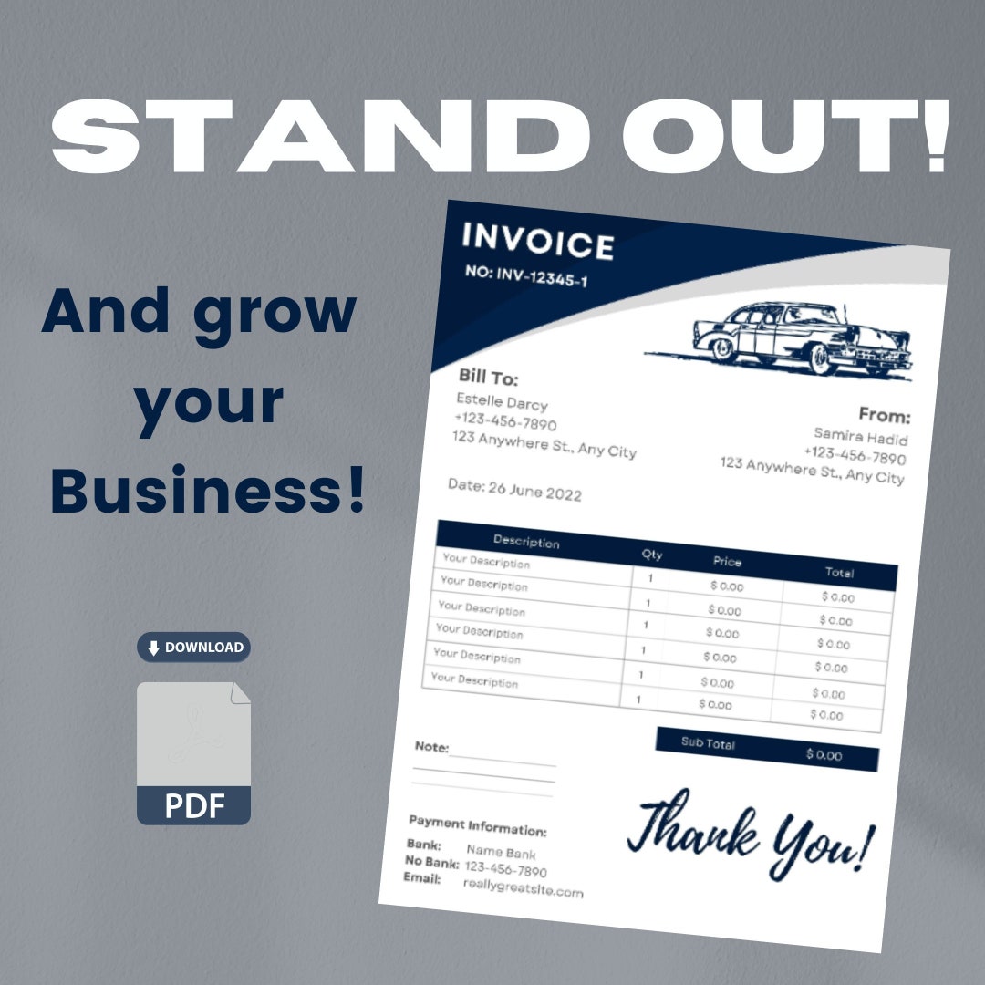 Car Repair Service INVOICE Template Printable PDF - Etsy