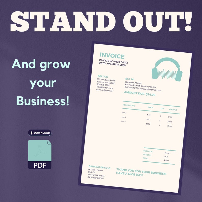 DJ Music Entertainer Service Invoice Template PDF - Etsy