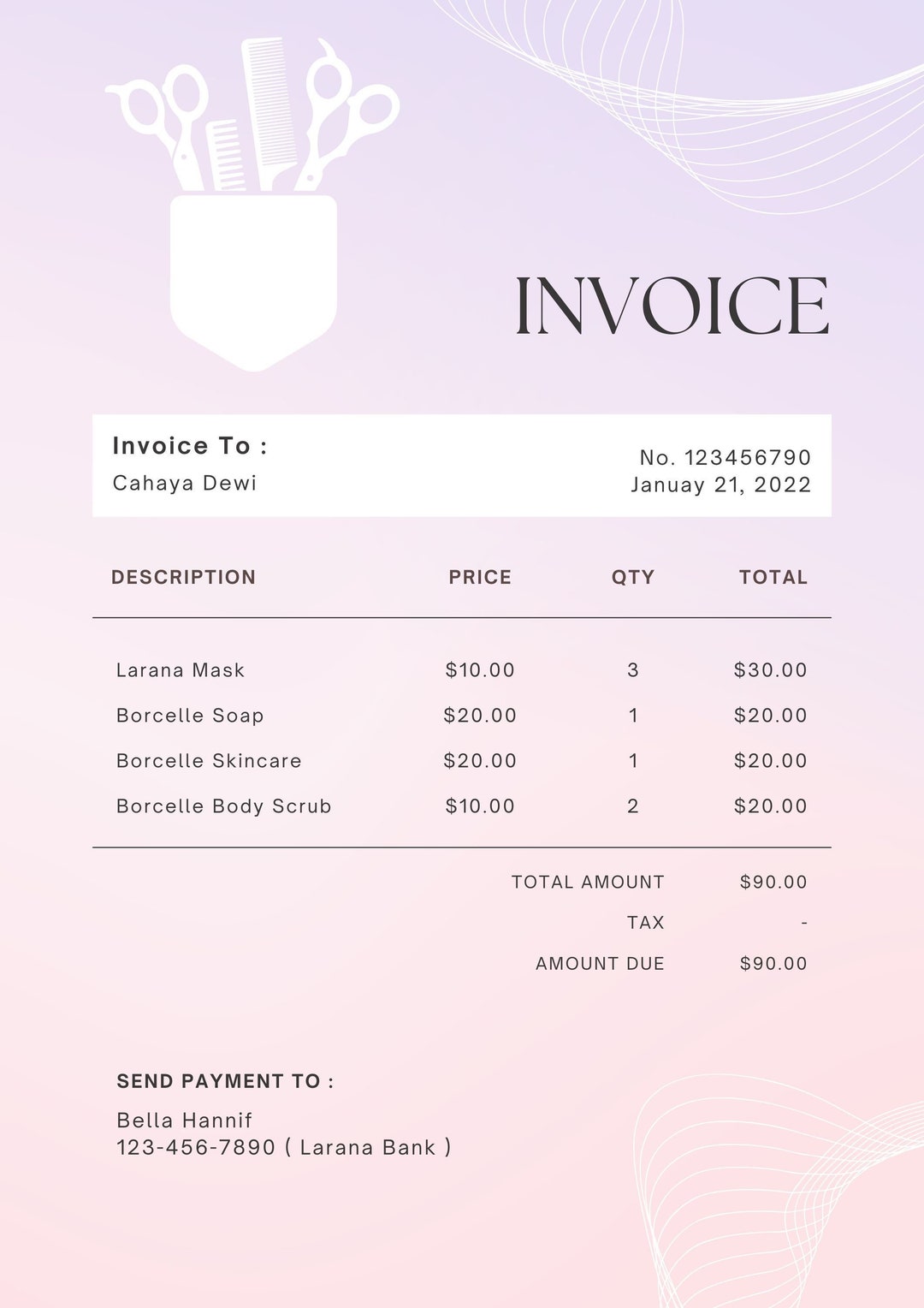 Hairdresser Service INVOICE Template Printable PDF - Etsy