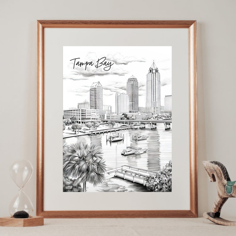 Tampa Bay Minimalist Art Print Tampa Bay Minimalist Art Sketch Florida ...