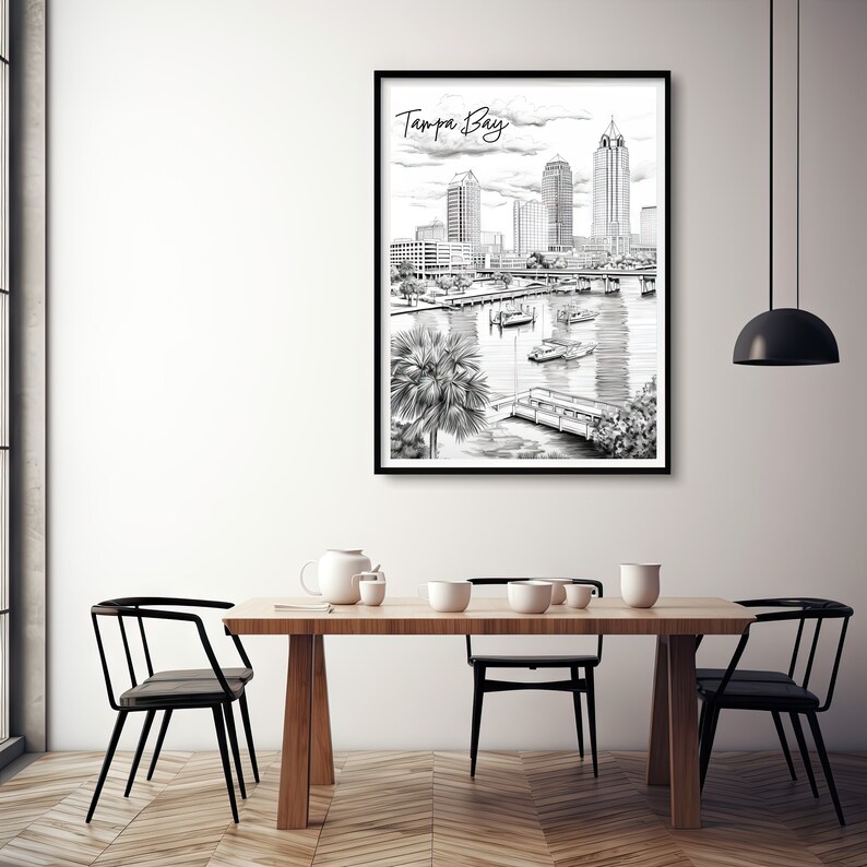 Tampa Bay Minimalist Art Print Tampa Bay Minimalist Art Sketch Florida ...