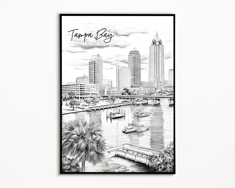 Tampa Bay Minimalist Art Print Tampa Bay Minimalist Art Sketch Florida ...