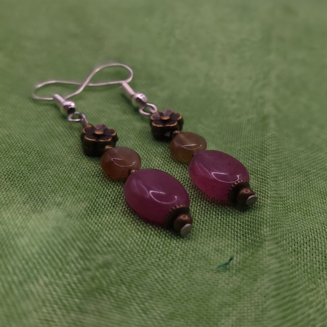 Distinctive Purple Jade and Multi-colored Juniper Dangle Earrings - Etsy
