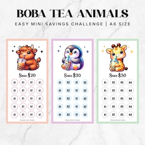 A6 Cute Boba Tea Animals Mini Savings Challenge, Money Savings ...