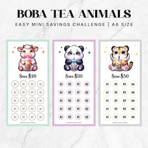 A6 Cute Boba Tea Animals Mini Savings Challenge, Money Savings ...