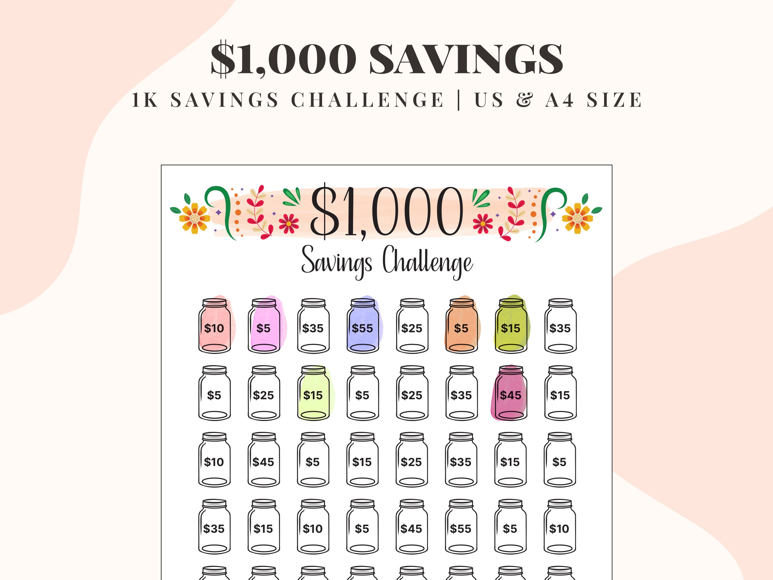 1k Savings Challenge, 1k Saving Challenges, 1000 Dollars Savings ...