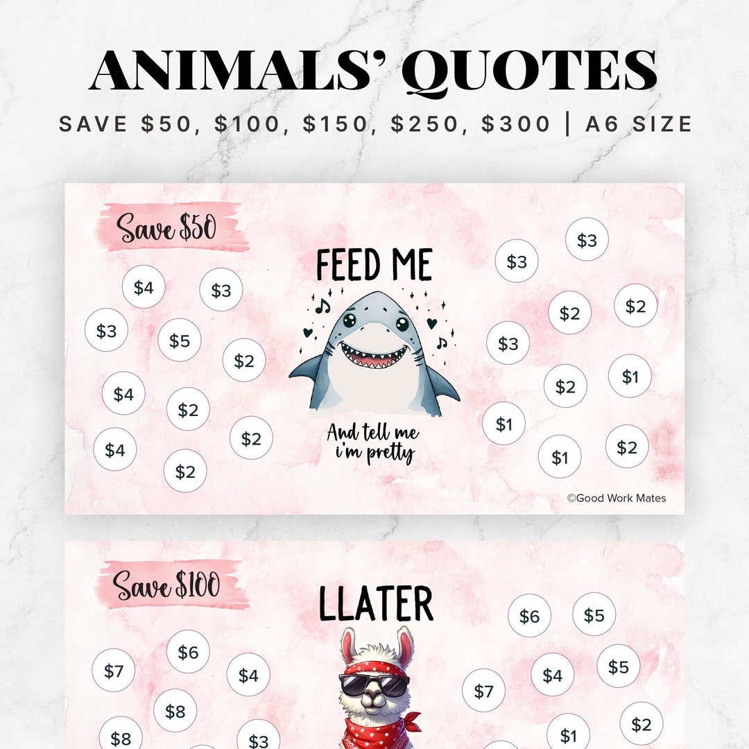 A6 Funny Animals Quotes Low Income Savings Challenge, Money Savings ...