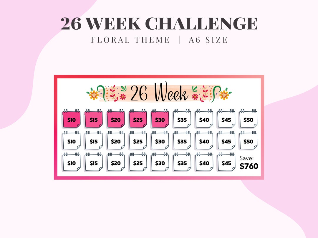 26 Week Savings Challenge, Weekly Monthly Savings Challenge, Cash ...