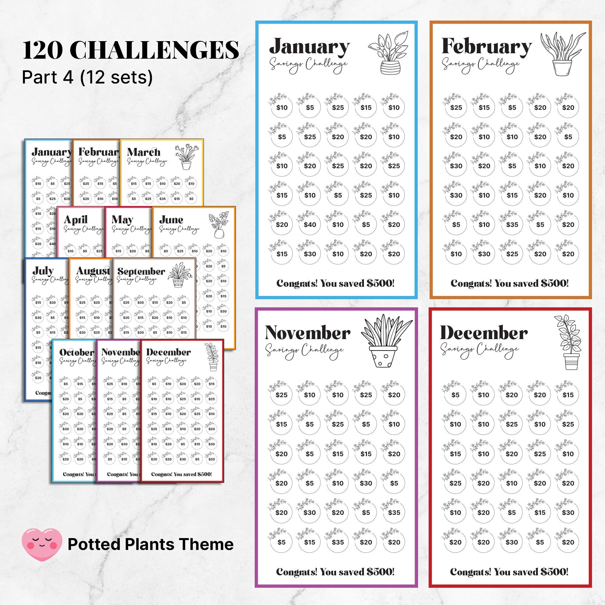 120 Sets of Savings Challenge Bundle, Savings Challenge A6, A6 Mini ...