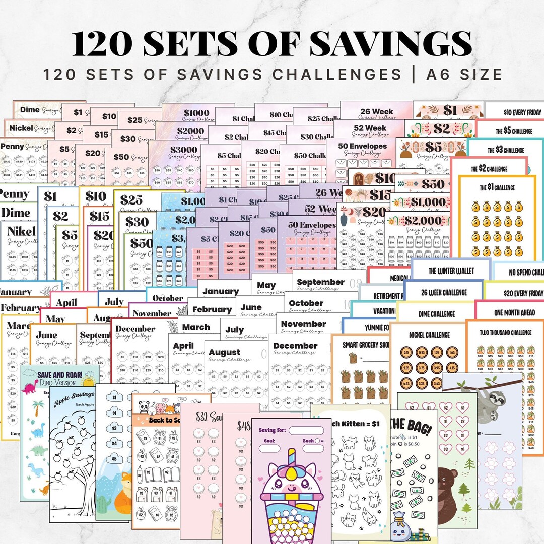 120 Sets of Savings Challenge Bundle, Savings Challenge A6, A6 Mini ...