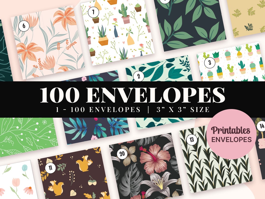 100 Envelope Challenge Set Printable Plant Theme, 100 Cash Envelope Box ...