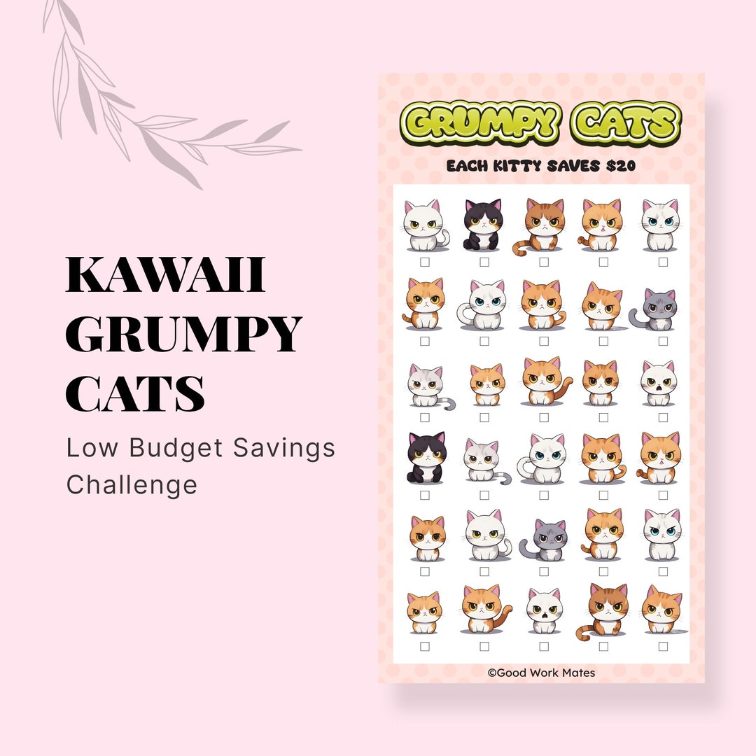 Grumpy Cats A6 Printable Savings Challenge, Money Savings Challenge ...
