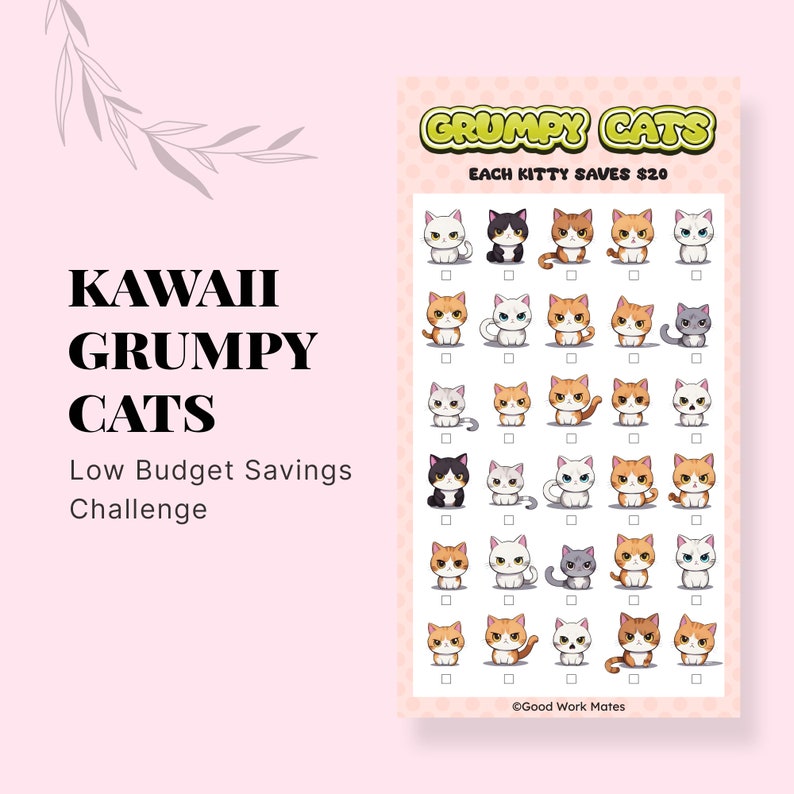 Grumpy Cats A6 Printable Savings Challenge, Money Savings Challenge ...