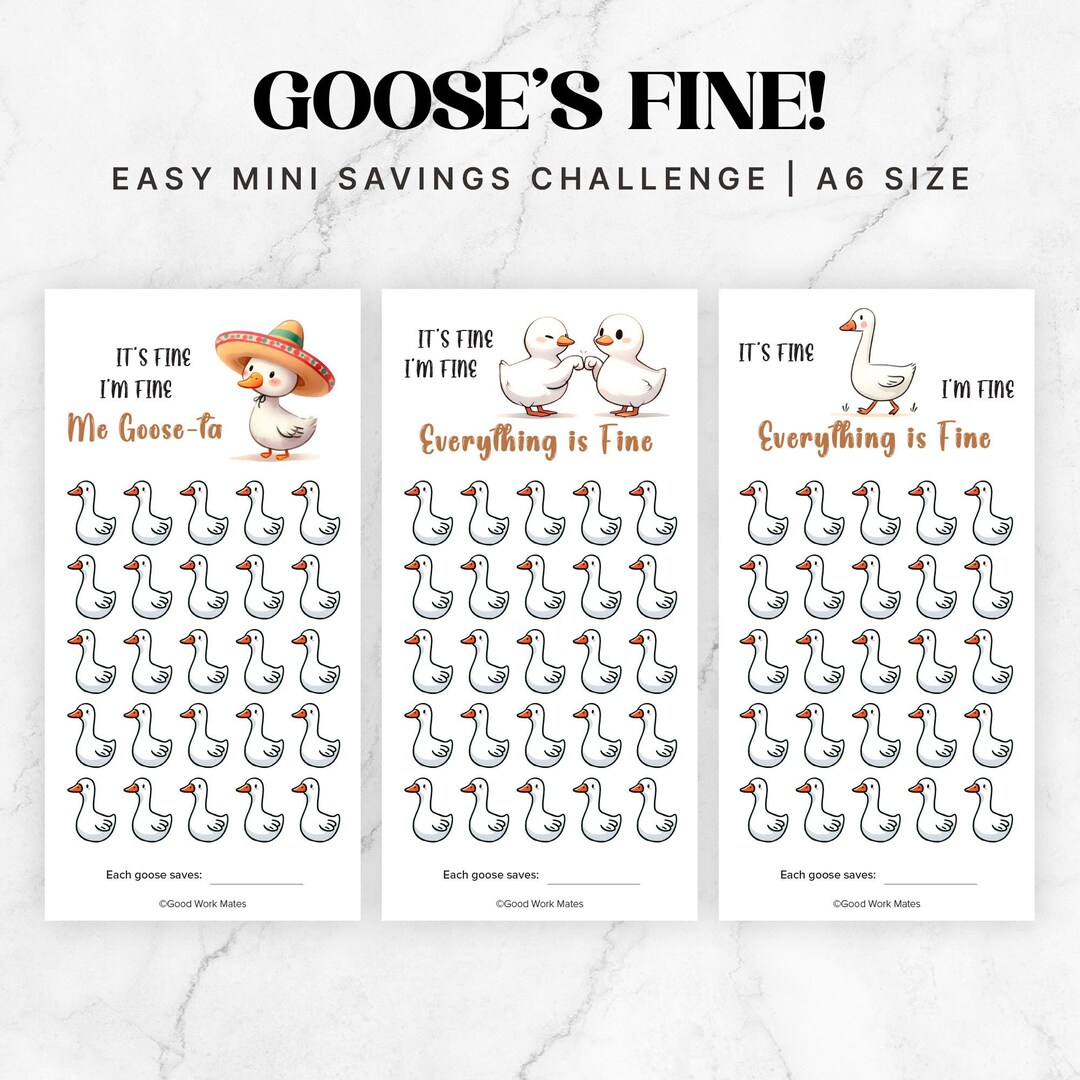 A6 It's Fine I'm Fine Funny Goose Cash Tracker, Money Savings Challenge ...