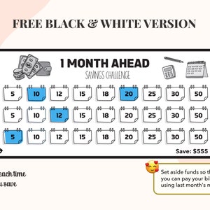 1 Month Ahead Savings Challenge, 52 Week Savings Challenge, Cash ...