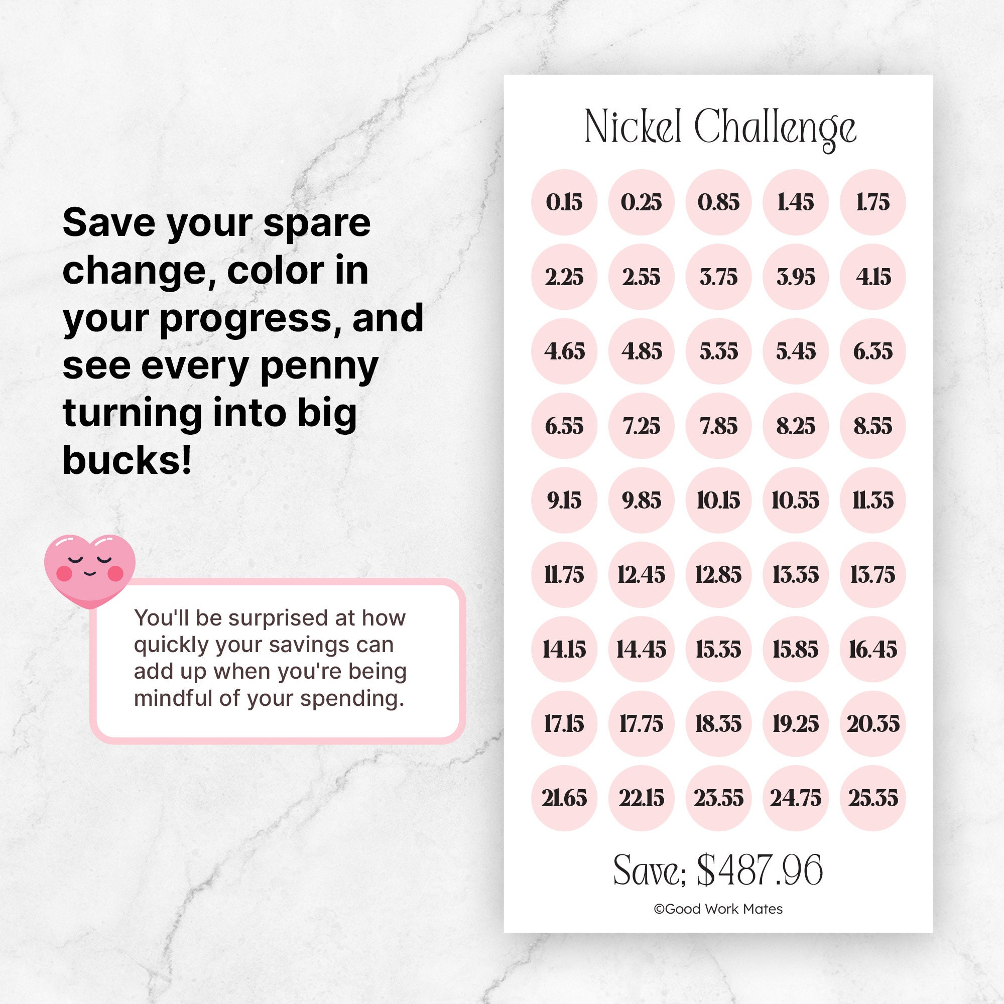Nickel Savings Challenge, Coin Savings Challenge, 52 Week Savings ...