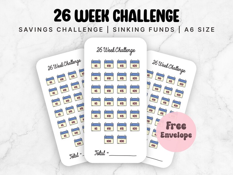 26 Week Savings Challenge, Holiday Sinking Funds, Cash Stuffing, A6 Budget Binder Inserts, 52 ...