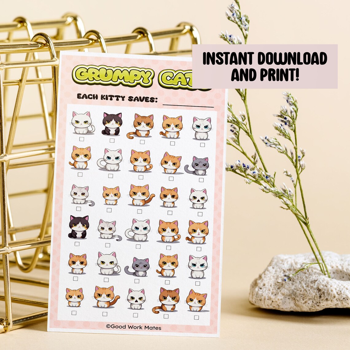 Grumpy Cats A6 Cash Tracker Monthly Savings, Money Savings Challenge ...