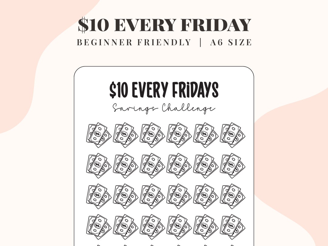 Save 10 Dollars Every Friday, 52 Week Savings Challenge, Cash Stuffing ...