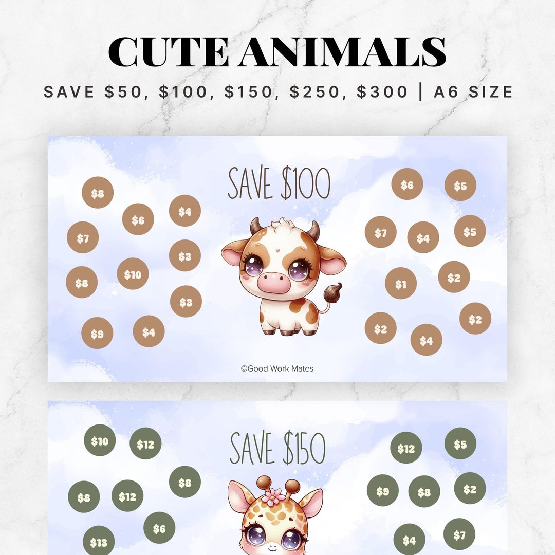 A6 Cute Animals Low Income Savings Challenge, Money Savings Challenge ...