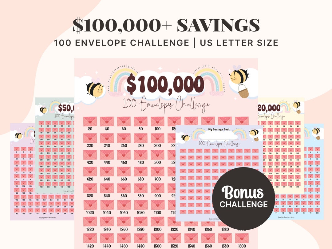 100k Envelope Challenge Printable Bee Theme, 100 Cash Envelope Box, 52 ...