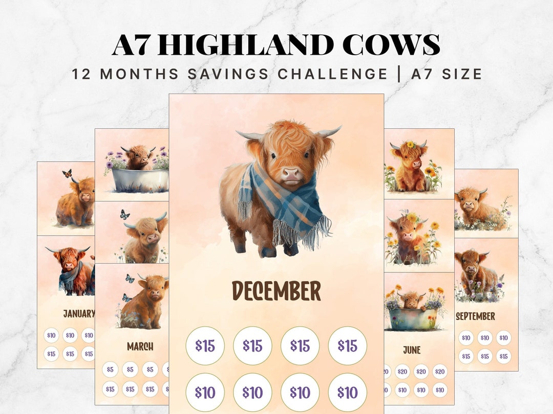 A7 Highland Cows Baby 12 Month Mini Savings Challenge Dashboard ...
