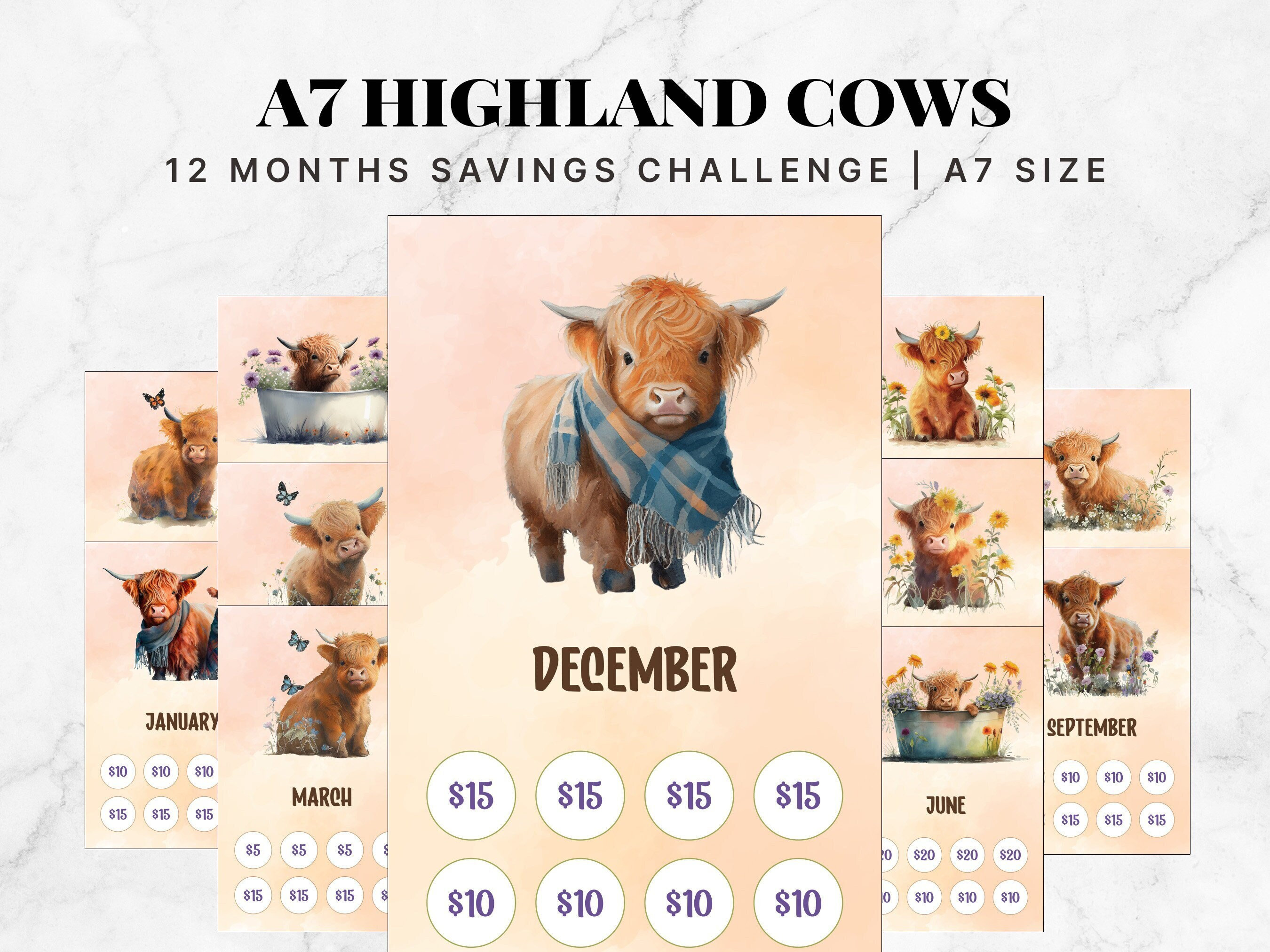 A7 Highland Cows Baby 12 Month Mini Savings Challenge Dashboard ...