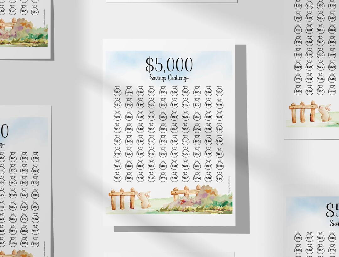 5k Savings Challenge, 5k Saving Challenges, 5000 Dollars Tracker, 5k ...