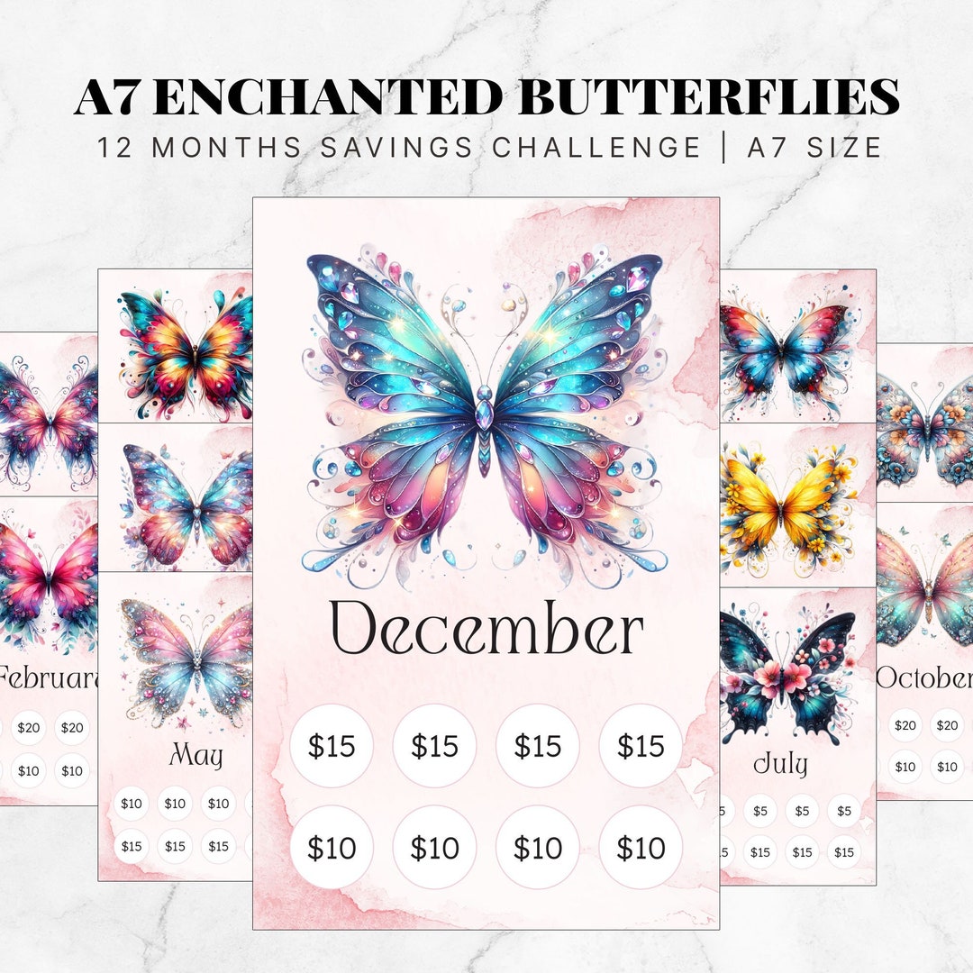 A7 Enchanted Butterflies 12 Month Savings Challenge, A7 Cash Tracker ...