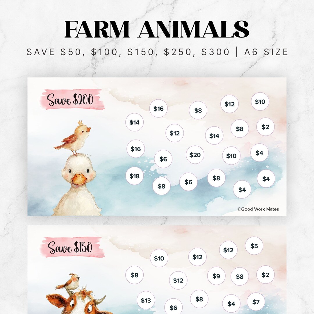 A6 Farm Animals Low Income Savings Challenge, Money Savings Challenge ...