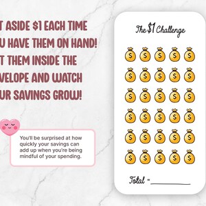 1 Dollar Savings Challenge, Coin Saving Challenge Envelope, 52 Week ...