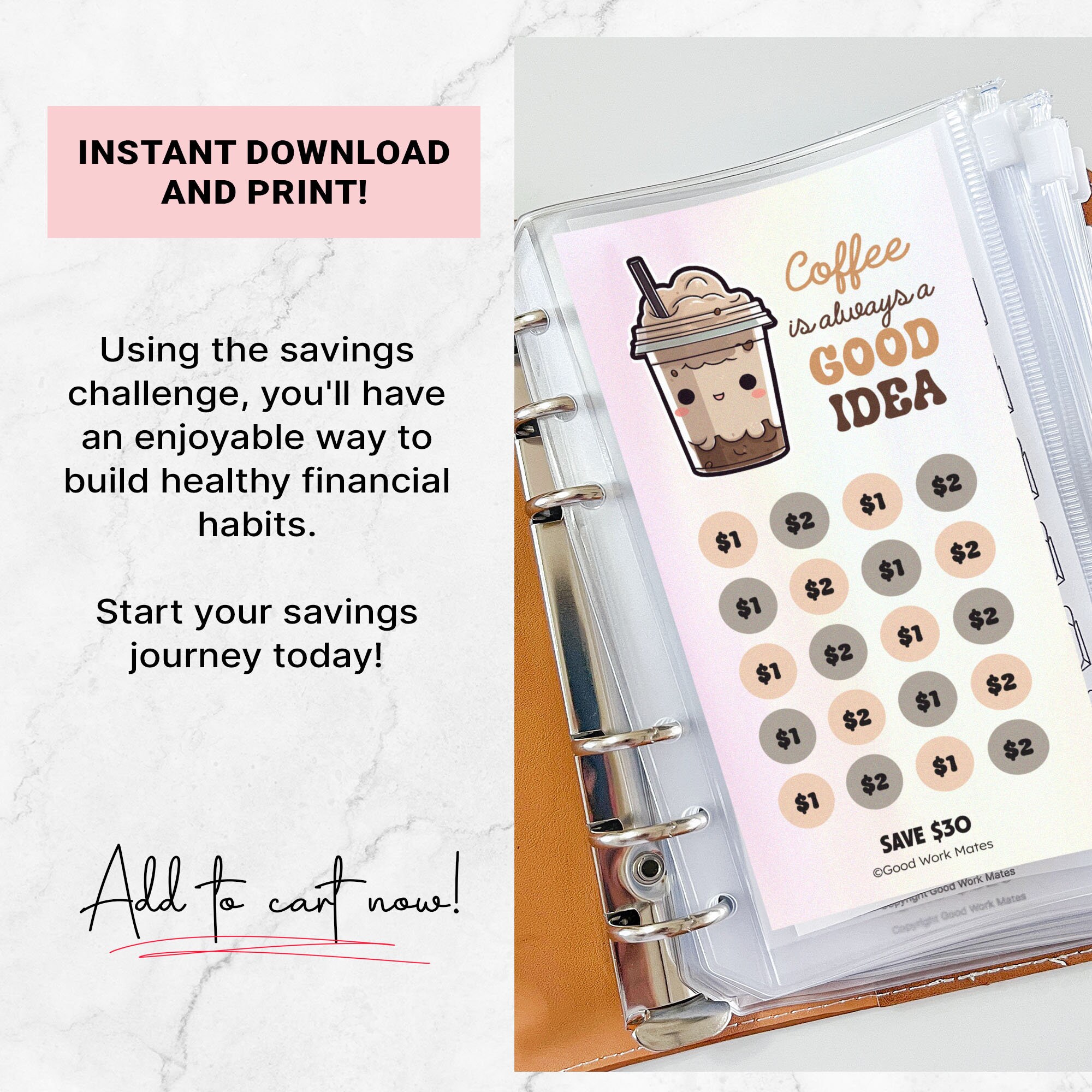 A6 Cute Kawaii Coffee Mini Savings Challenge, Money Savings Challenge ...